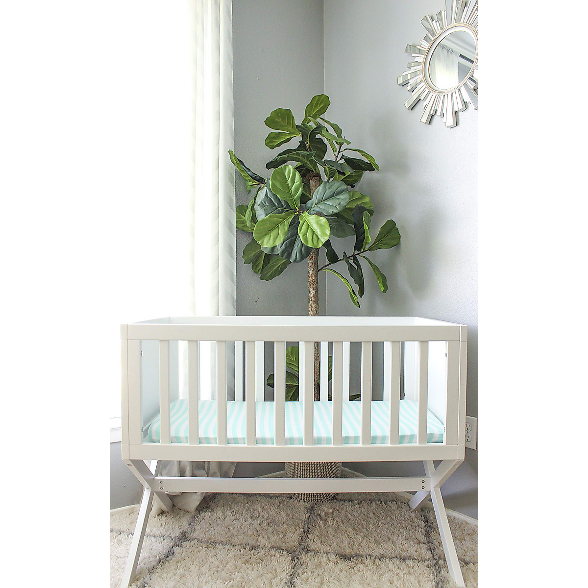 NODNAL CO. 3 Fitted Bassinet Sheets Mint Set Baby Girl/Boy - 100% Oeko-TEX Cotton - Gender Neutral Chevron Polka Dot Stripe Universal Fit - Cradle/Moses Basket Hourglass Oval Rectangle Mattress Sheet