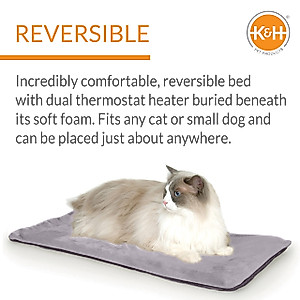 K&H Pet Products Heated Thermo-Kitty Mat, Indoor Heated Cat Bed, Pet Heat Pad for Indoor Cats and Small Dogs, Cat Heating Pad, Electric Thermal Warming Cat Bed Mat, Gray 12.5 X 25 Inches