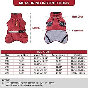 ISPET Warm Dog Coats for Large Dogs Winter Waterproof Reflective Dog Cold Weather Jacket Dog Snowsuit with Adjustable Drawstring Buckle Turtleneck Dog Vest Pet Clothes with D Ring