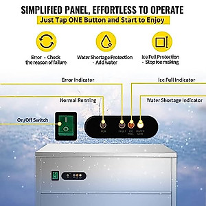 Commercial Flake Ice Maker, 55LBS/24H ETL Approved Stainless Steel Freestanding Ice Machine for Seafood Restaurant with Water Filter and Spoon Included - Food Grade