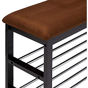 Black / Chocolate Micro Fabric Shoe Rack Storage Organizer & Hallway Bench