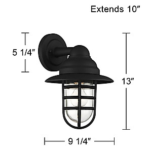 John Timberland Marlowe Rustic Industrial Farmhouse Outdoor Wall Light Fixture Black Hooded Cage 13" Clear Glass for Exterior Barn Deck House Porch Yard Patio Outside Garage Front Door Garden