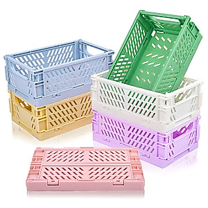 6-Pack Mini Plastic Storage Basket for Shelves Organizing, Small Basket Folding Plastic Crate Compact Storage Bin Organization for Classroom Home Kitchen Office,Christmas/New Year's/Thanksgiving Gifts