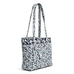 Vera Bradley Women's Cotton Small Vera Tote Bag, Perennials Gray - Recycled Cotton, One Size