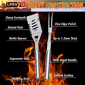 Leonyo 27PCS BBQ Grill Accessories in Case, Heavy Duty Stainless Steel Barbecue Grilling Tools Set for Kitchen Outdoor Cooking Camping Smoking, Dishwasher Safe, Portable Bag, Gift for Men Women