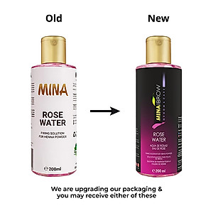 Mina Rose Water Facial Toner And Eyebrow Henna Tint Fixing Solution| Calming & Soothing, Suitable For All Skin Types | Organic, Refreshing Natural Rose Water | 200ml