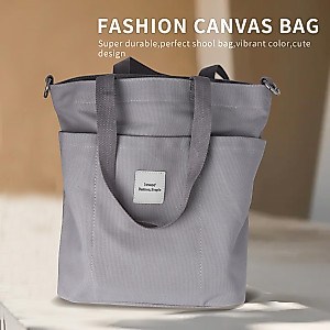 Iswee Canvas Tote Bag with Zipper Multi Pockets Tote Purse for Women Fashion Crossbody Tote Shoulder Bag Handbag Everyday Bag(Grey)