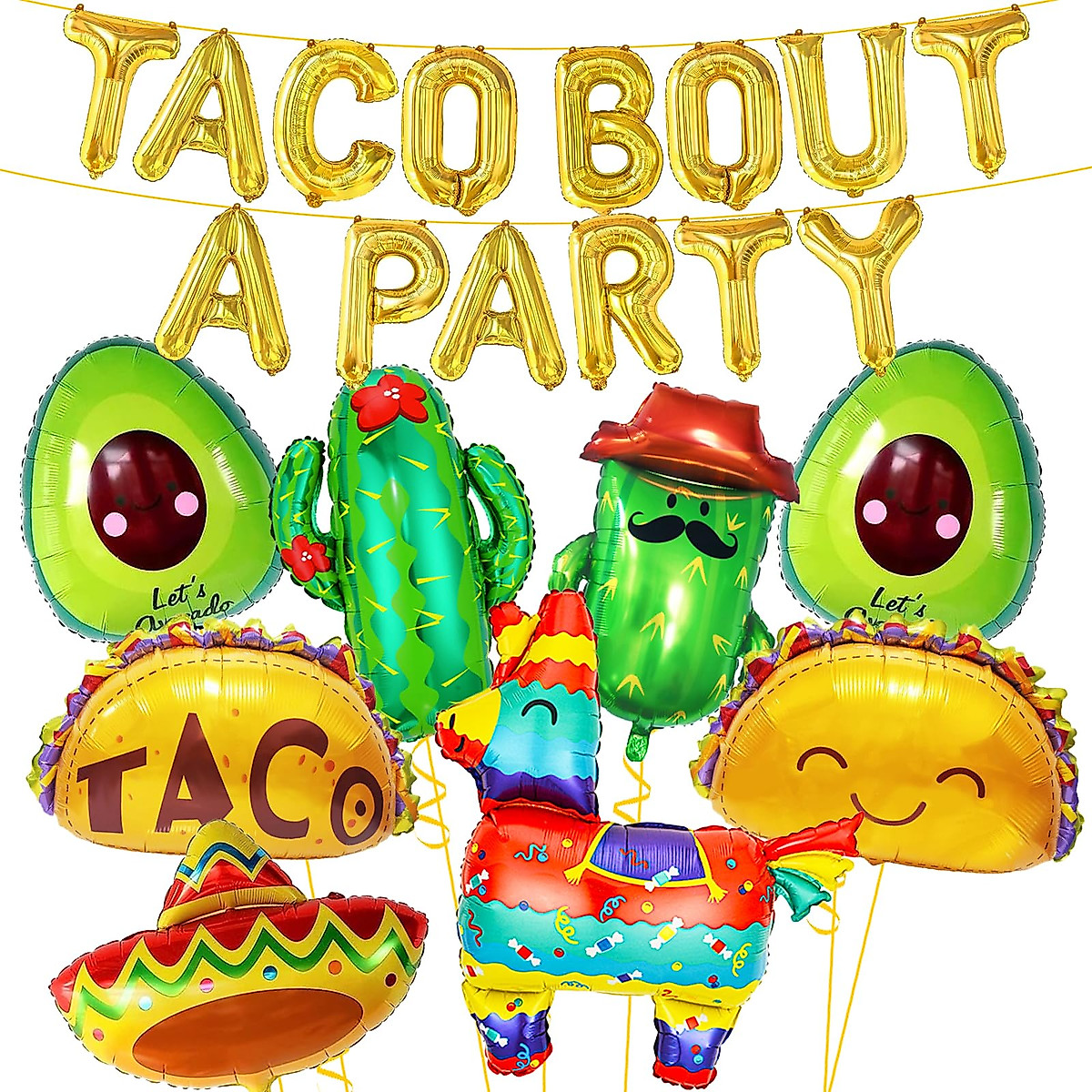Big Taco Party Decorations Set, 24Pcs Fiesta Party Decorations, Taco Bout A Party Decorations with Mexican Balloons, Cactus, Taco, Avocado, Sombrero, Donkey Balloons for Cinco De Mayo