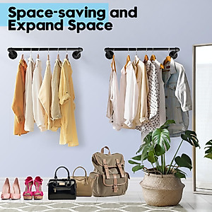 Boshangjia Industrial Pipe Clothes Rack Set of 2, 21” Heavy Duty Wall Mounted Clothing Rack Multi-Purpose Garment Bar, Space-Saving Hanging Rod for Laundry Room,Closet Storage