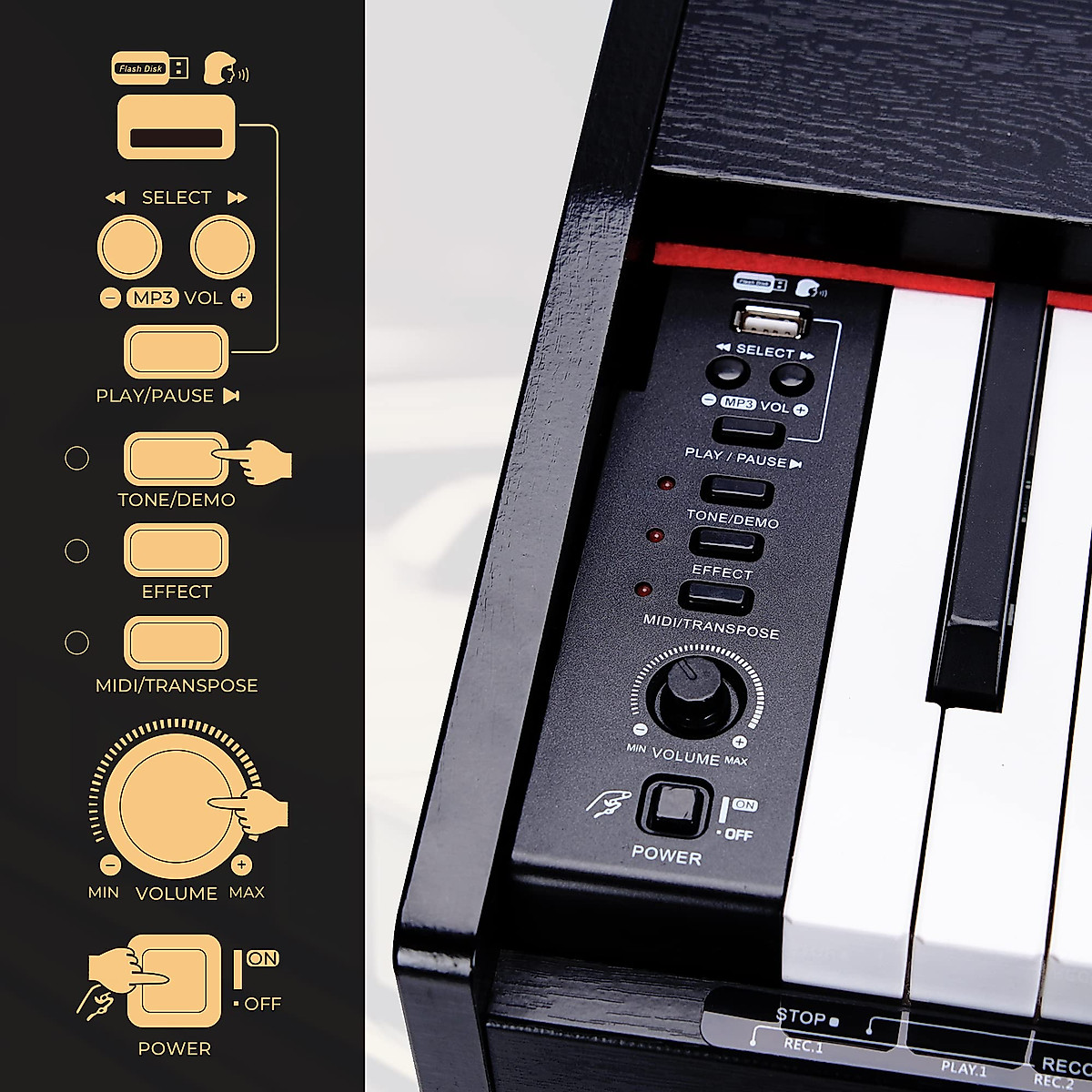 Lexington 88 Key Beginner Digital Piano Weighted for Adults Kids, Portable Wooden Electric Piano Keyboard Full Size with Graded Hammer Action, Sustain Pedal and Power Supply, Black