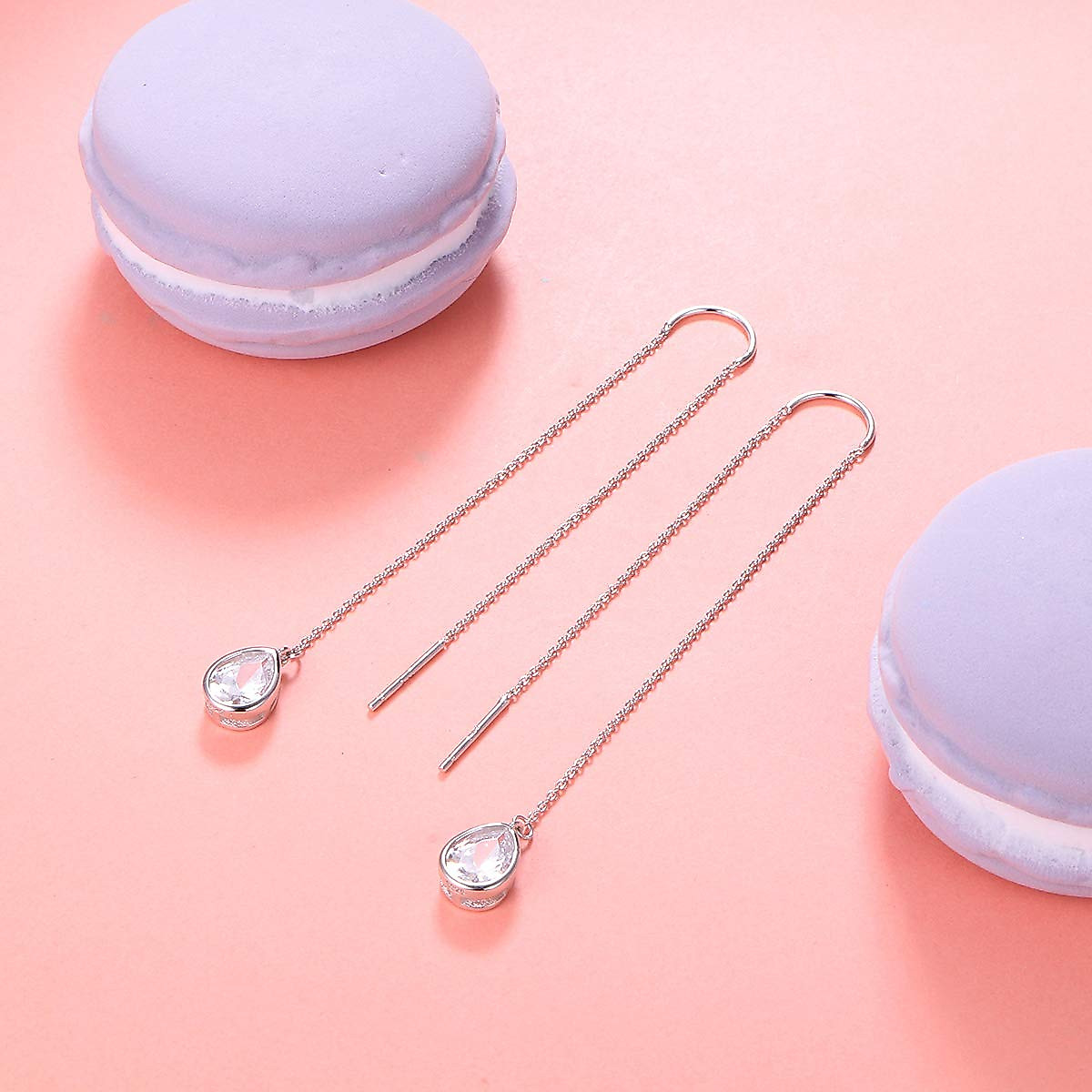 Threader Earrings 925 Sterling Silver Teardrop Earrings Droplet Jewelry Drop Dangle Long Charm Earrings for Women Birthday Gifts (Threader Earrings CZ)