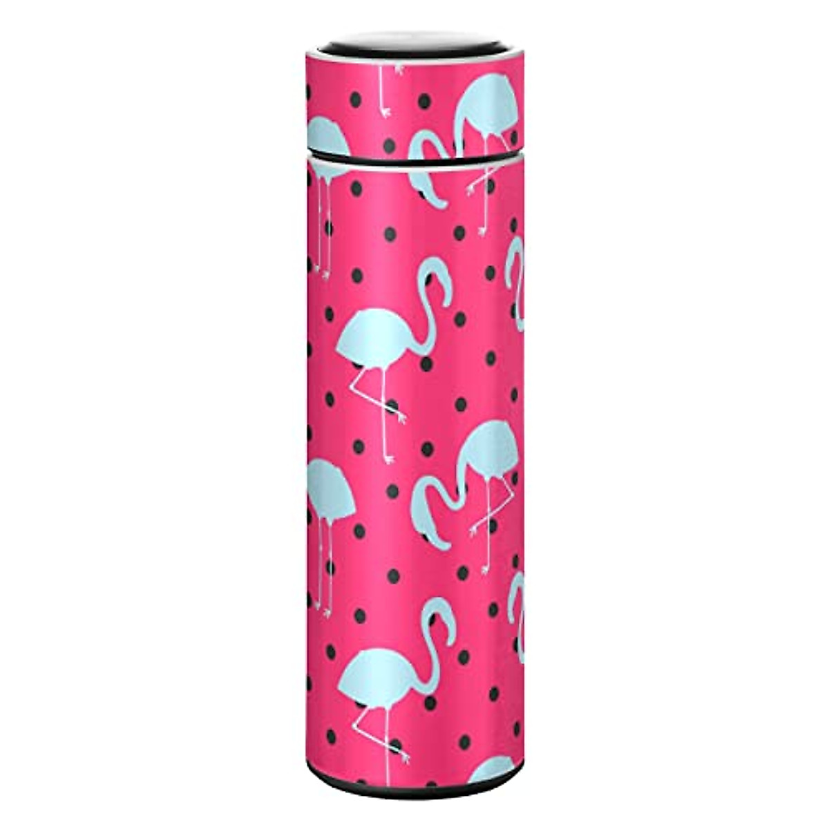 CaTaKu Black Dots Flamingo Water Bottle Insulated 16 oz Stainless Steel Flask Thermos Bottle for Coffee Water Drink Reusable Wide Mouth Vacuum Travel Mug