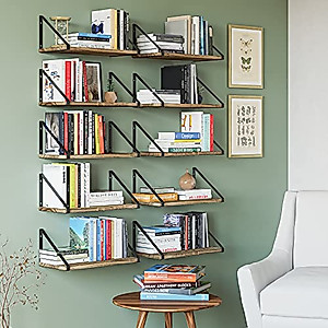 Wallniture Ponza Floating Shelves for Wall, 17"x8" Bookshelf for Large Books, Storage Shelves for Office, Hallway Living Room Decor, Set of 10, Burnt