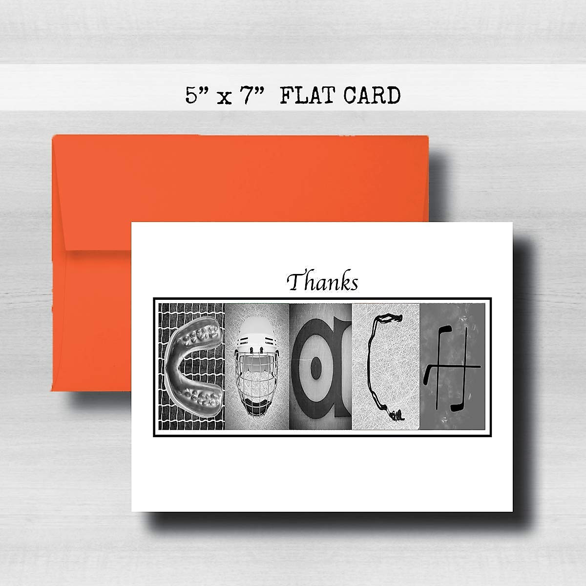 Personalized Hockey Black and White Coach Thank You Card, 5"x 7" FLAT CARD, Greeting Cards