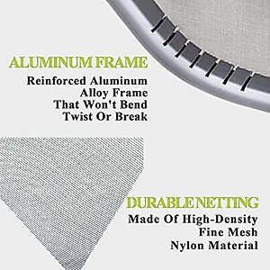 WWD POOL Pool Skimmer Net, Heavy Duty 16" Surface Leaf Rake for Cleaning, Commercial Grade Strong Reinforced - Pool Ponds Spa - Silver