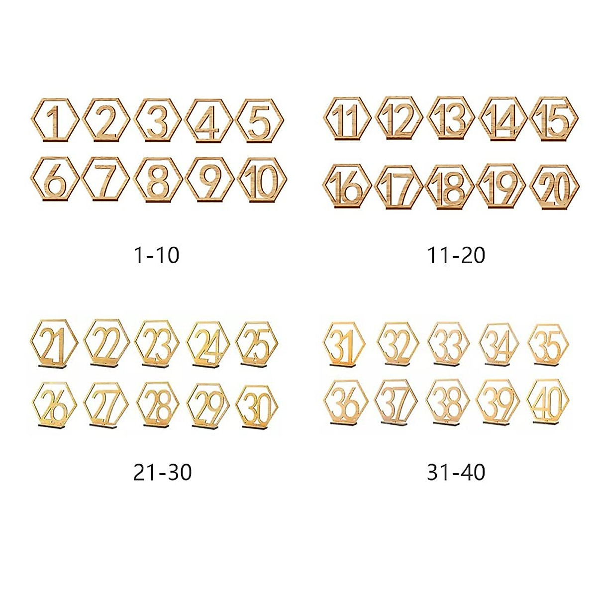 SYCOOVEN Wooden Table Numbers, 1-10 Wedding Table Numbers with Holder Base, Double Sided Hexagon Shape Perfect for Wedding, Party, Events or Catering Decoration(11-20)