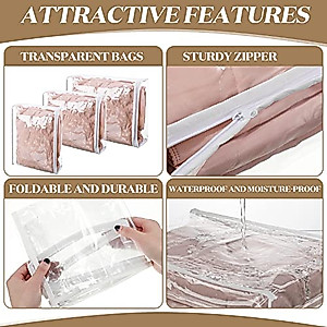 12 Pcs Clear Vinyl Storage Bag with Zipper 3 Sizes Durable Zippered Sweater Storage Bags Large Capacity Clothes Organizer Avoid Dust Dirt for Clothing Bedding Linen Blankets Comforters Toy Storage