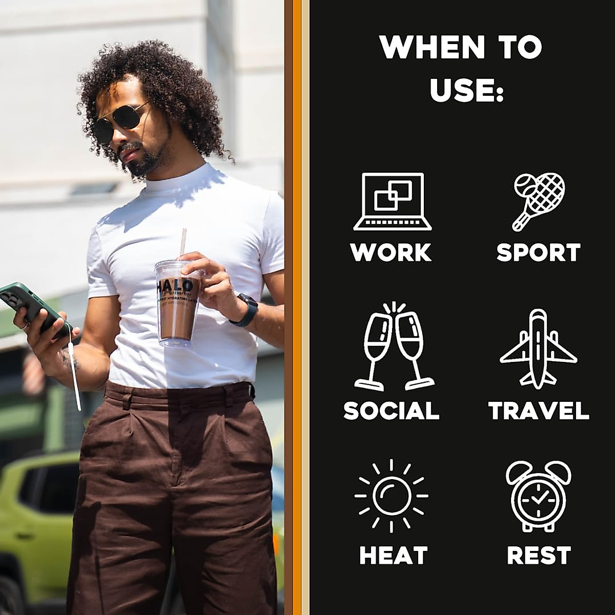 HALO Hydration – Electrolyte Energy Drink Mix | Hydration Powder Packets | Iced Mocha Latte Flavor, Healthy Skinny Coffee | Low Sugar | Easy Open Single Serving Stick | 6 Sticks