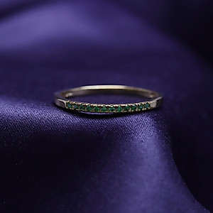 AFFY Round Cut Simulated Green Emerald Stackable Anniversary Wedding Band Ring In 14K Yellow Gold Plated 925 Sterling Silver Ring For Women Ring Size-8.5