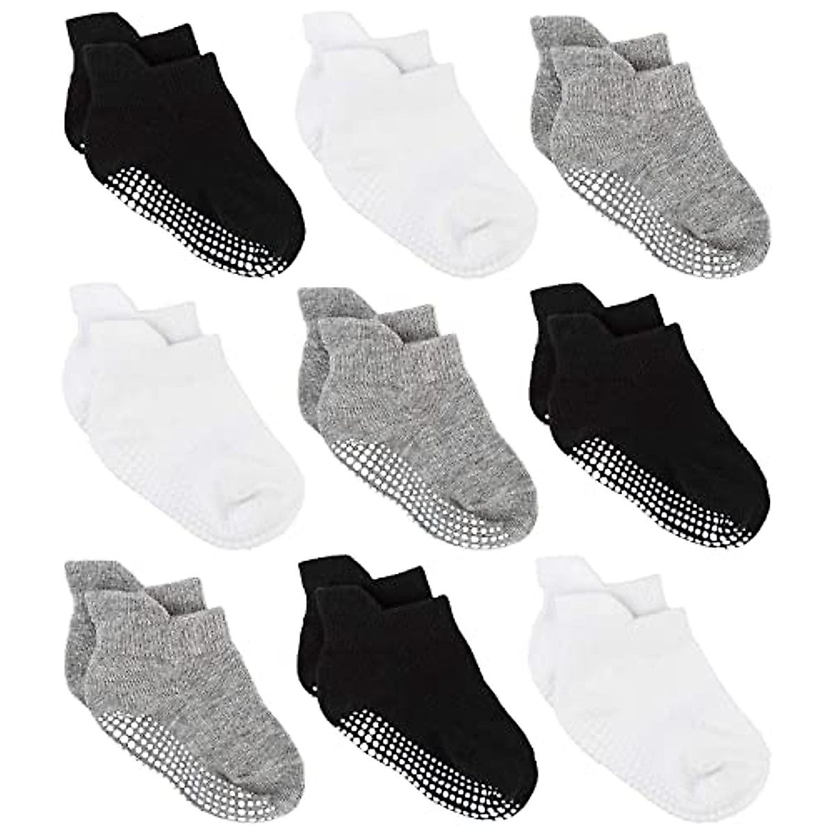 ZAPLES Baby Non Slip Grip Ankle Socks with Non Skid Soles for Infants Toddlers Kids Boys Girls, Assorted 9 Pack, 12-36 Months