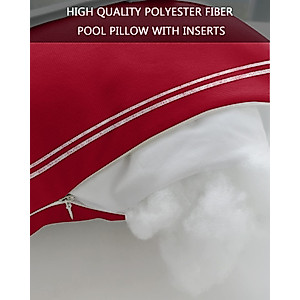 T&H XHome Outdoor Pillow for Chaise Lounge Chair, Solid Color Red Waterproof Headrest Pillow Lumbar Pillows with Insert & Adjustable Elastic Strap for Beach, Poolside, Patio, Office (2 Pack)