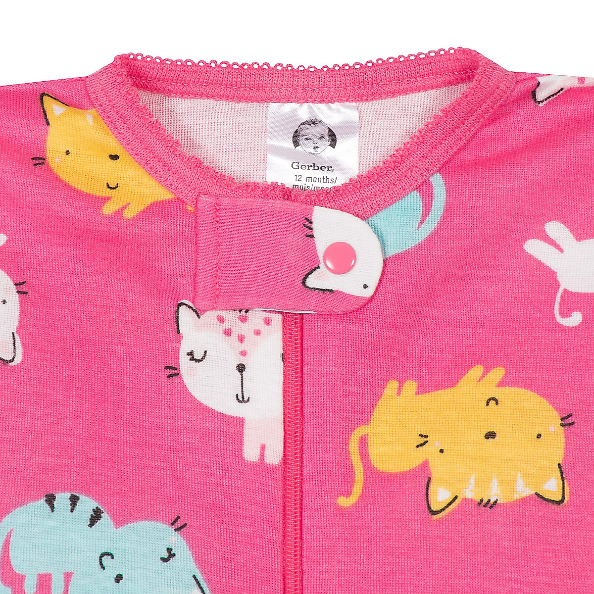 Gerber Baby Girls' 4-Pack Footed Pajamas, Unicorns Cats Pink, 12 Months