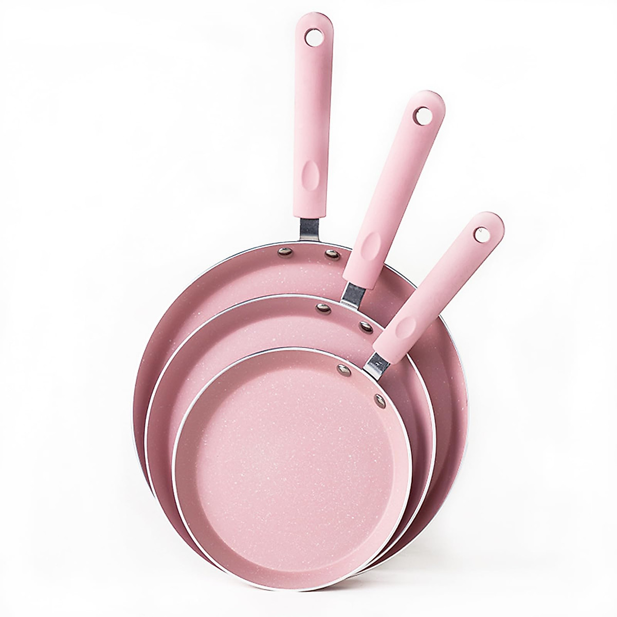 JUSTUP Nonstick Frying Pan Set，3 Piece Pots and Pans Set Nonstick，Pink Kitchen Cookware Sets with Non Stick Pan Coating,10 Inch,8 Inch and 6 Inch Non Stick Cooking Set Suitable for All Stoves (Pink)