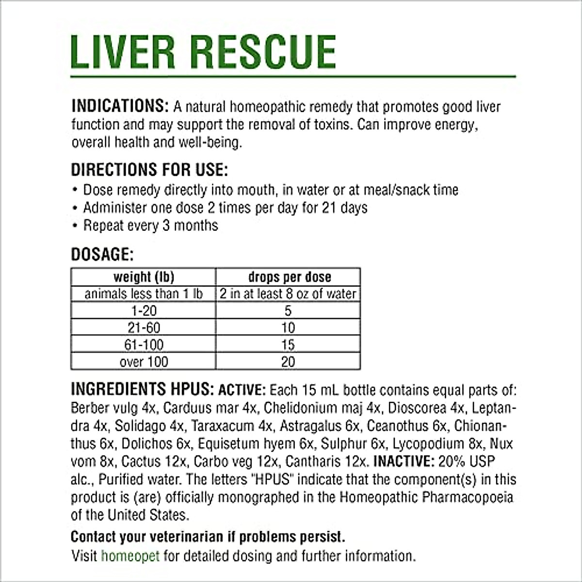 HomeoPet Liver Rescue, Natural Liver Support for Pets, 15 Milliliters