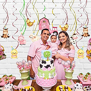 Pink Farm Animal Hanging Swirls for Girls Birthday Party Baby Shower Barn Yard Birthday Theme Farm Baby Shower Favor Supplies Decor Cartoon Animal Decor Ceiling Decor for Girls