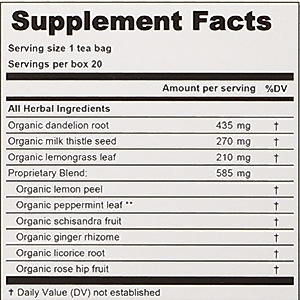 Lifestyle Awareness Teas, Caffeine Free Dandy Liver Detox Tea, 20 Count