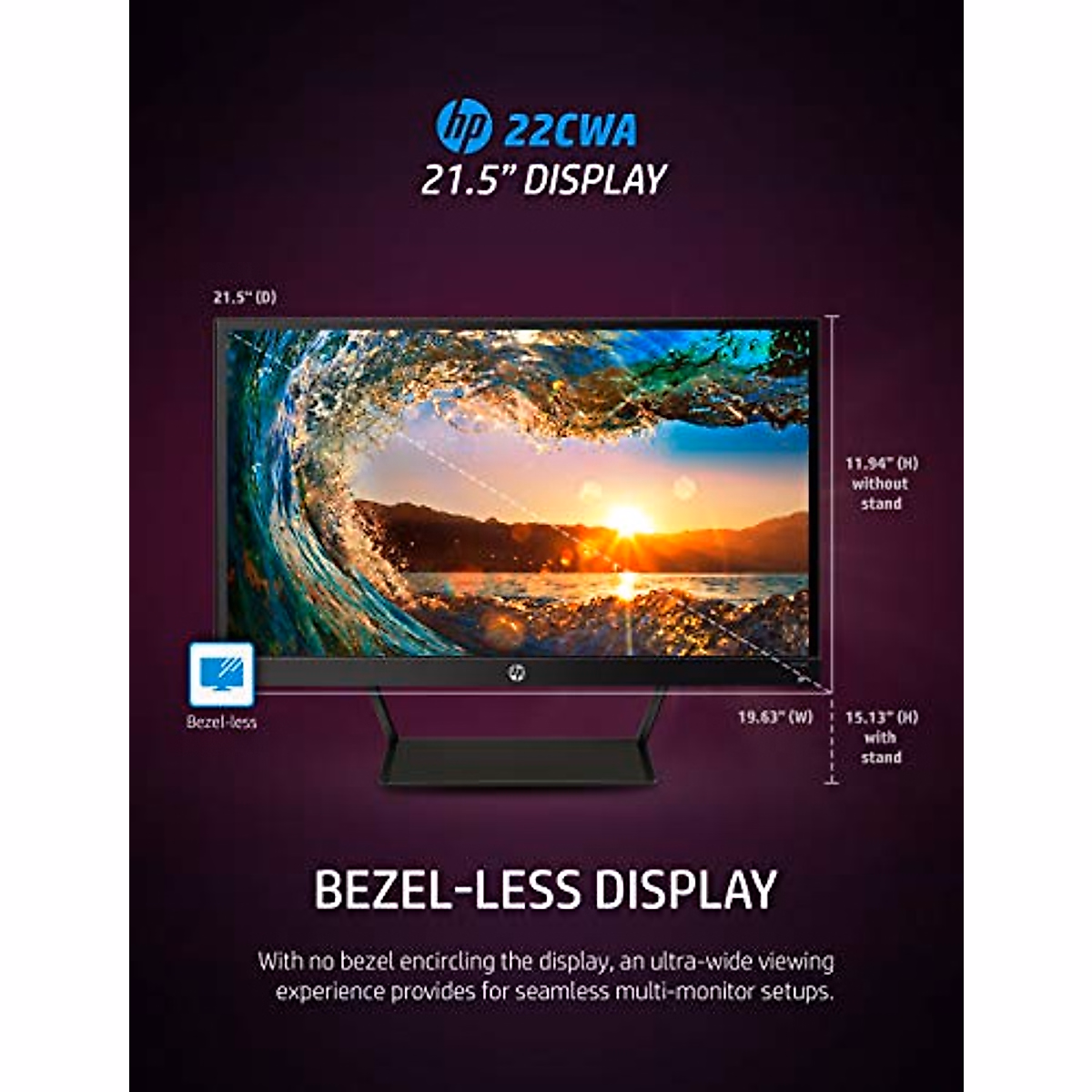 HP Pavilion 22cwa 21.5-Inch Full HD 1080p IPS LED Monitor, Tilt, VGA and HDMI (T4Q59AA) - Black