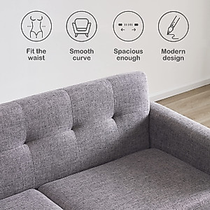 Tbfit 65" W Loveseat Sofa, Mid Century Modern Decor Love Seat Couch, Button Tufted Upholstered Love Seats Furniture for Living Room (Dark Grey)