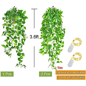 WEISPARK Artificial Hanging Plants - 2pcs Fake Ivy Vine Leaves Kitchen Plants for Wall House Room Garden Wedding Garland Indoor Outdoor Decoration (No Baskets)