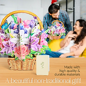 3D Pop Up lilly Flower Bouquet Card - Unique life size Floral Greeting Card for Birthday, Mother’s Day, Valentines Day, Appreciation card, Get Well soon