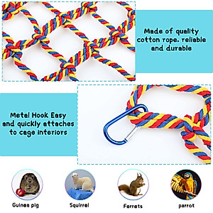 2 Pieces Rat Cage Accessories Rat Toys Climbing Bird Rope Net Pet Hanging Hammock for Hamster, Mice, Parrot, Bird, Sugar Glider Habitat Decor and Play(11 x 7.8 Inch,Red, Yellow)