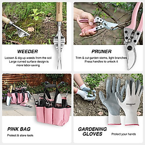WORKPRO 12V Pink Cordless Drill Driver and Home Tool Kit and Pink Garden Tools Set