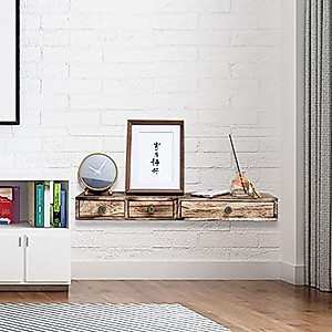 YCOCO Floating Shelf with Drawer Rustic Wood Wall Shelves for Storage and Display Multiuse,Farmhouse Decor Modern Nightstand,Set of 2,Brown