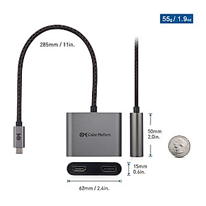 Cable Matters 8K or Dual 4K @60Hz USB-C to HDMI and DisplayPort Adapter in Gray -Thunderbolt 4 and USB4 Compatible for DELL XPS, Surface Pro, MacBook and More(macOS only supports one extended display)