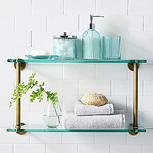 4PCs Heavy Weight Decent Glass Bathroom Accessories Set with Decorative Pressed Pattern - Includes Hand Soap Dispenser & Tumbler & Soap Dish & Toothbrush Holder (Blue)