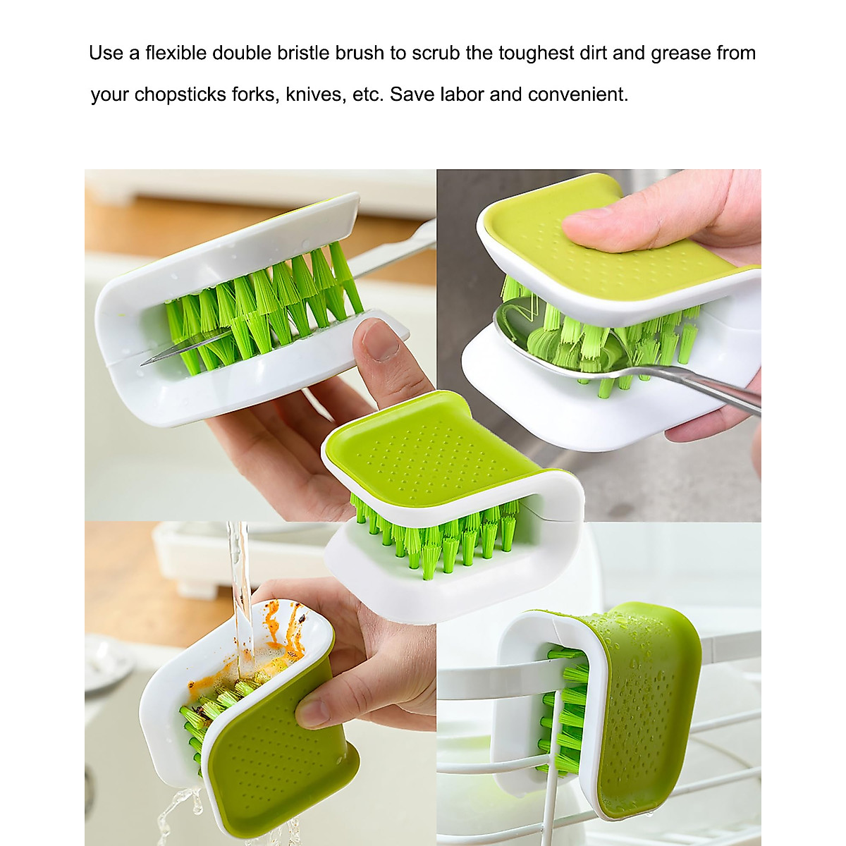 YQBOOM Blade Knife Cleaner Kitchen Washing Brush Chopsticks Cutlery Cleaning Brush Double-Sided Knife Scrubber Multifunctional Knife Sponge 1 PC with Silicone Funnel