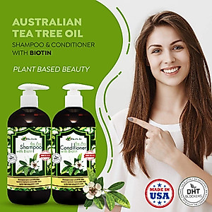 Tea Tree Oil & Biotin Shampoo & Conditioner Set for Men & Women | Professional Strength Formula | Refreshes & Stimulates Hair & Scalp | Moisturizing, Conditioning & Anti Hair Loss with DHT Blockers