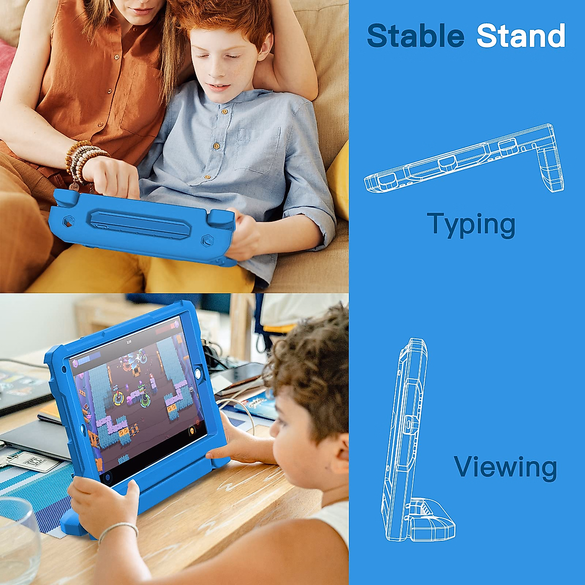 JETech Kids Case for iPad 9.7-Inch (6th/5th Generation, 2018/2017 Model) with Built-in Screen Protector, Shockproof Full-Body Handle Stand Tablet Protective Cover (Blue)