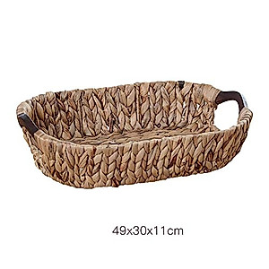 Hand-Woven Multifunctional Wicker Baskets, Decorative Water Hyacinth Baskets with Wooden Handles, Cosmetic Snacks and Candy Storage Baskets ( Size : Medium )