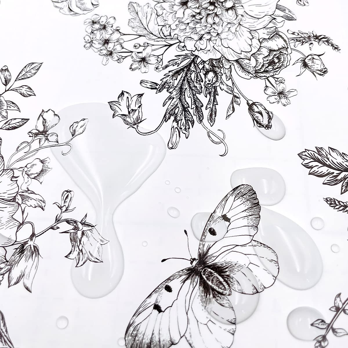 SimpleLife4U Easy Apply Shelf Liner Removable Furniture Paper Decorative Workspace Organizers Sofa Tables, Black-White Peony Butterfly, 17.7 Inch by 9.8 Feet