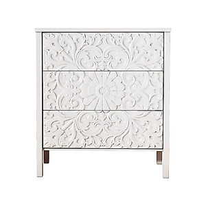 PHOYAL 3-Drawer Dresser Chest, Modern Wooden Flower Motif Dresser with Wide Storage Space Chest of Drawers Bedside Nightstand Dresser Closet for Living Room Bedroom, Hallway (White)