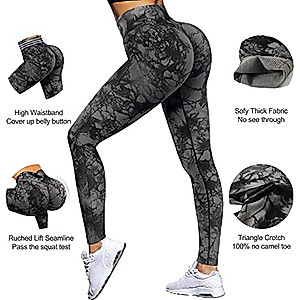 OMKAGI Women Scrunch Butt Lifting Leggings Seamless High Waisted Workout Yoga Pants(M,88-Black Tie Dye)