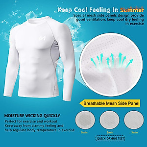MEETYOO Men's Compression Long Sleeve Athletic Workout Shirt, White, Small
