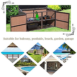 Tangkula Outdoor Wicker Storage Box, Garden Deck Bin with Steel Frame, Rattan Pool Storage Box with Lid, Ideal for Storing Tools, Accessories and Toys, 88 Gallon Capacity (Brown)
