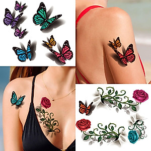 Cerlaza 78 Styles Temporary Tattoos for Women Adults, 3D Butterfly Tattoo Stickers Realistic Tatuajes Temporales Woman, Waterproof Long Lasting Flower Fake Tattoos Sexy Semi Permanent Tatoo