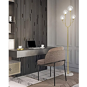 Hsyile Lighting KU300227 Brushed Brass Finish Modern Floor Lamp 4-Light with White Transparent Globes and Round Base - for Living Room,Bedroom,Living Room and Office